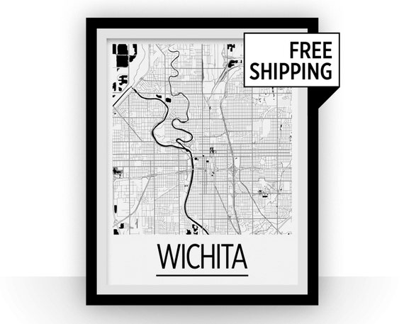 Wichita Map Poster Usa Map Print Art Deco Series | Etsy