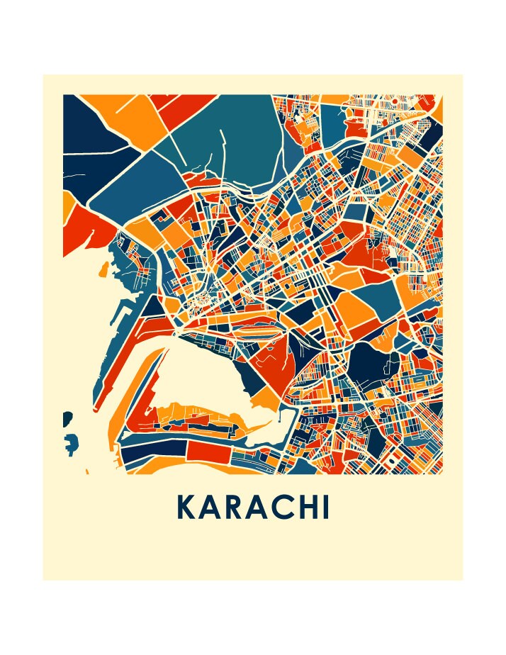 Karachi Map Print - Full Color Map Poster - Etsy