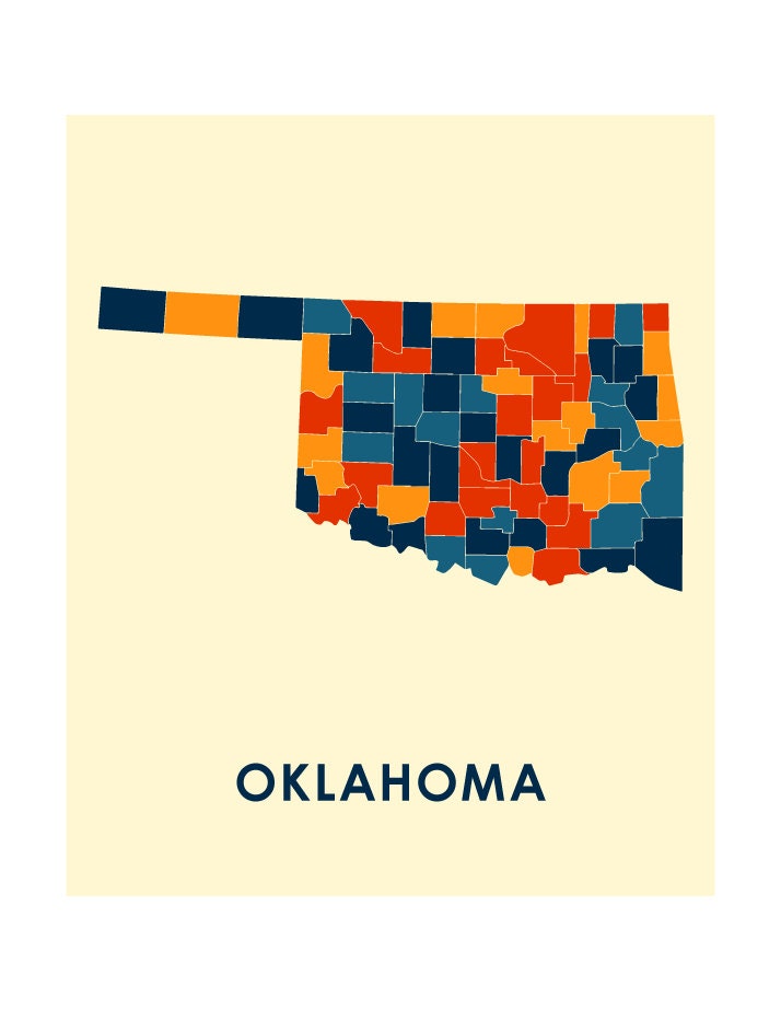 Oklahoma Map Print Full Color Map Poster - Etsy