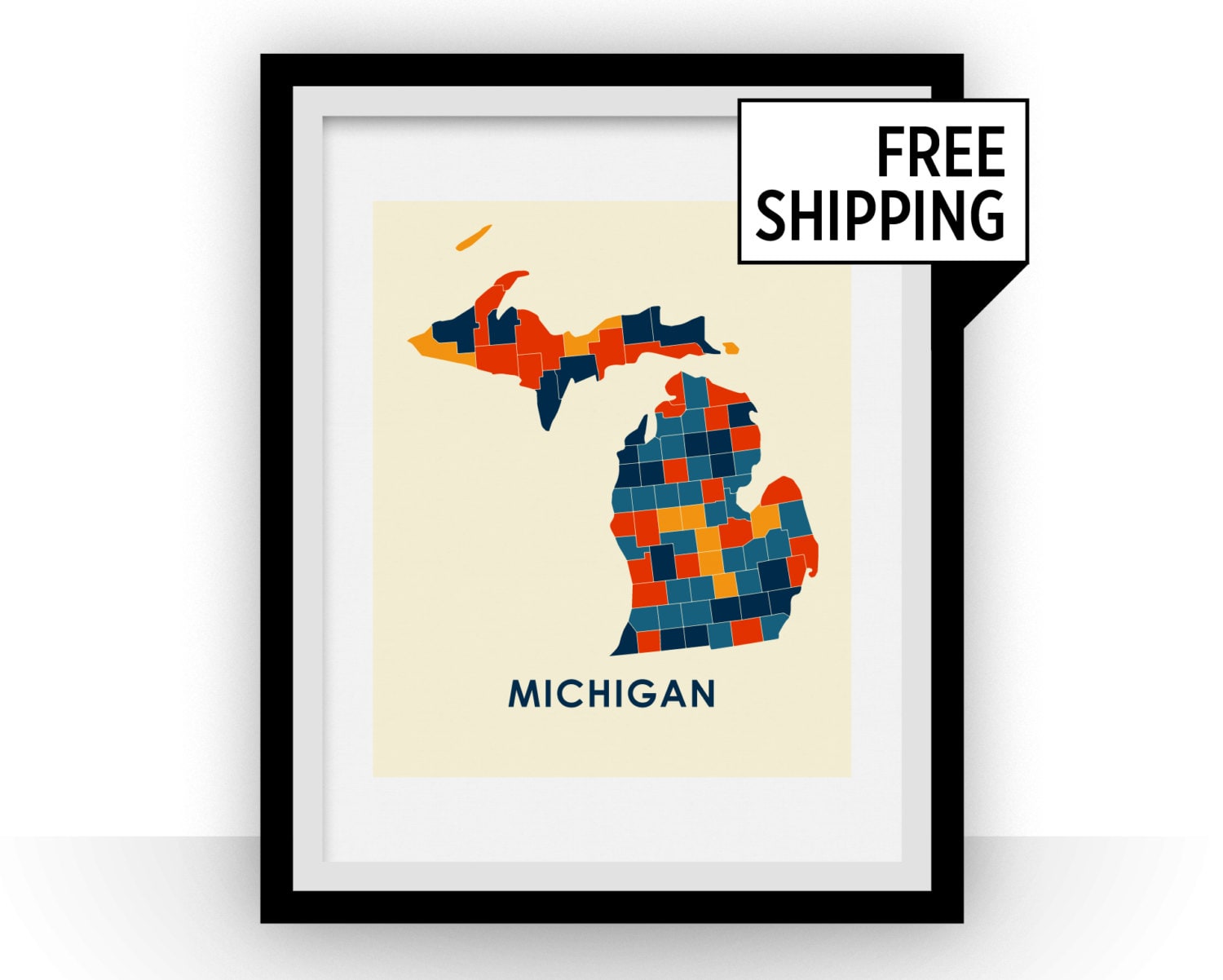 Michigan Map Print Full Color Map Poster - Etsy