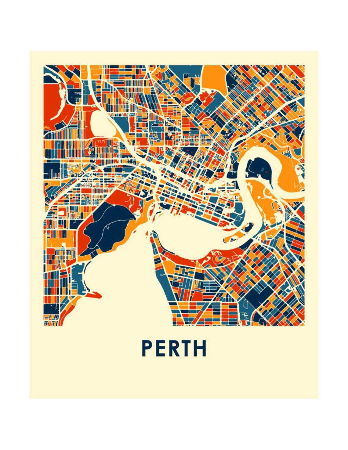 Perth Map Print Full Color Map Poster | Etsy