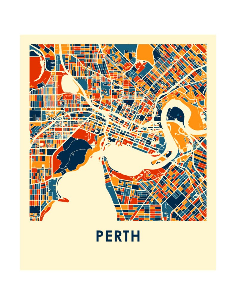 Perth Map Print Full Color Map Poster | Etsy