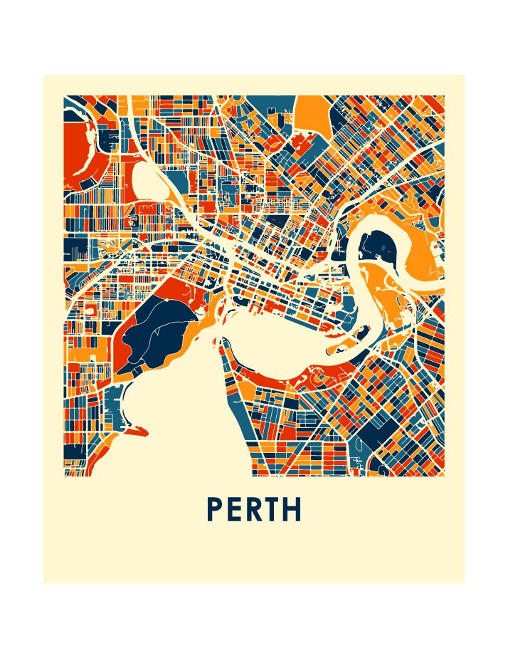 Perth Map Print Full Color Map Poster | Etsy