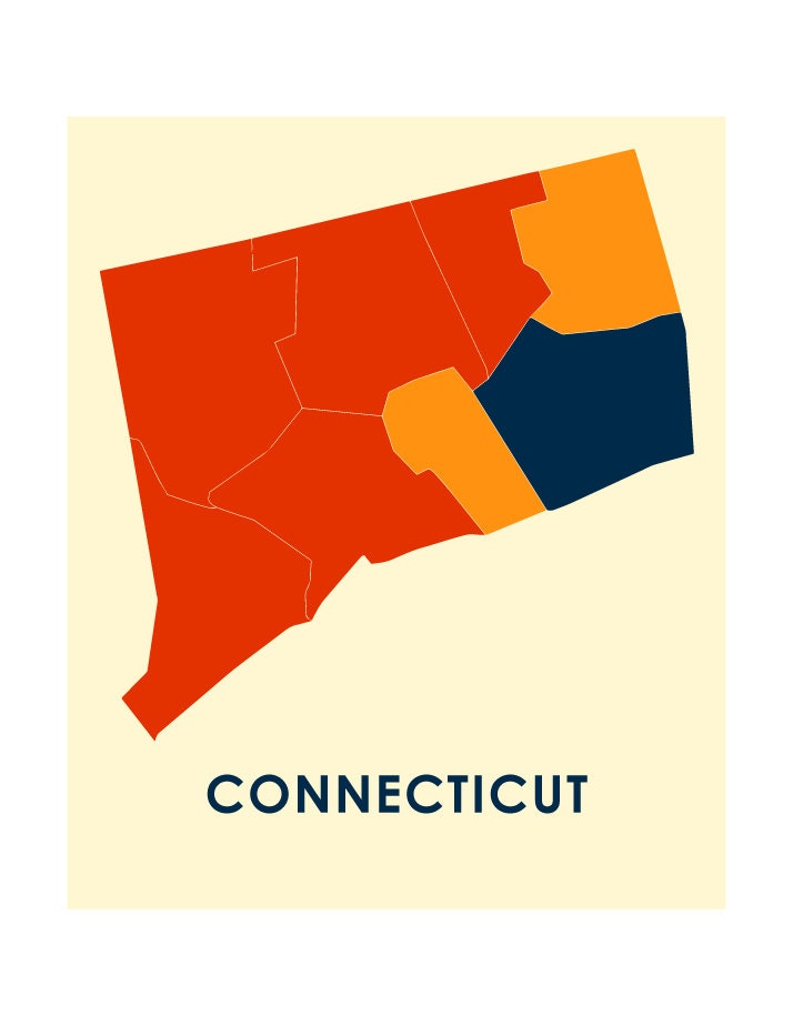 Connecticut Map Print Full Color Map Poster - Etsy