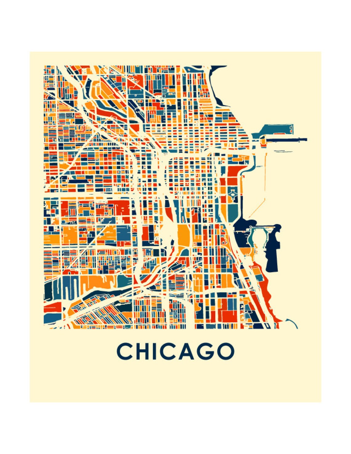 Chicago Map Print - Full Color Map Poster - Etsy
