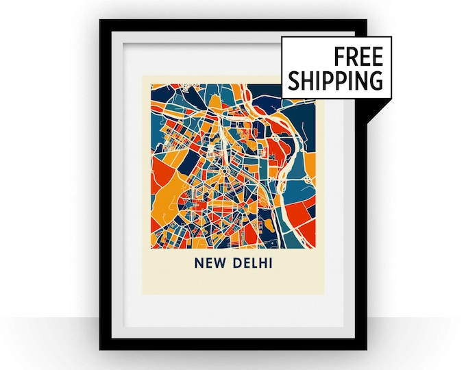 NEW DELHI MAP - High Quality Giclee Print, Minimalist New Delhi Art ...