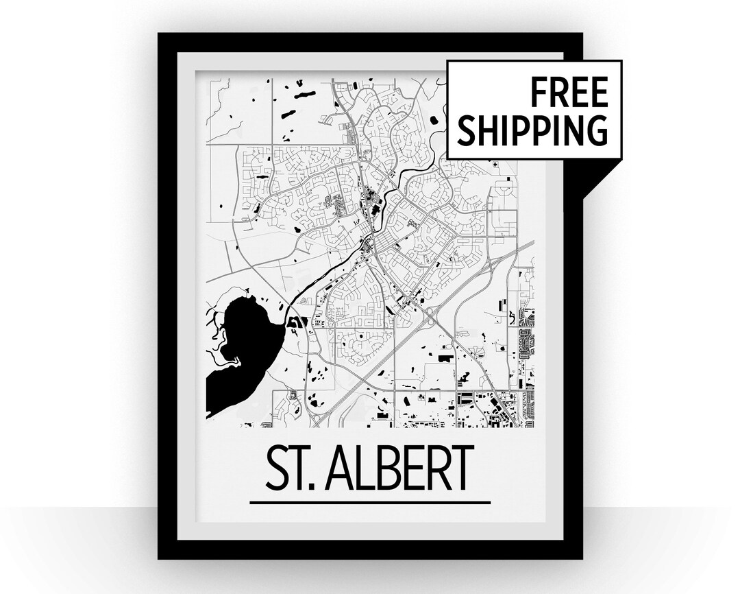 St Albert Alberta Map Poster - Alberta Map Print - Art Deco Series - Etsy
