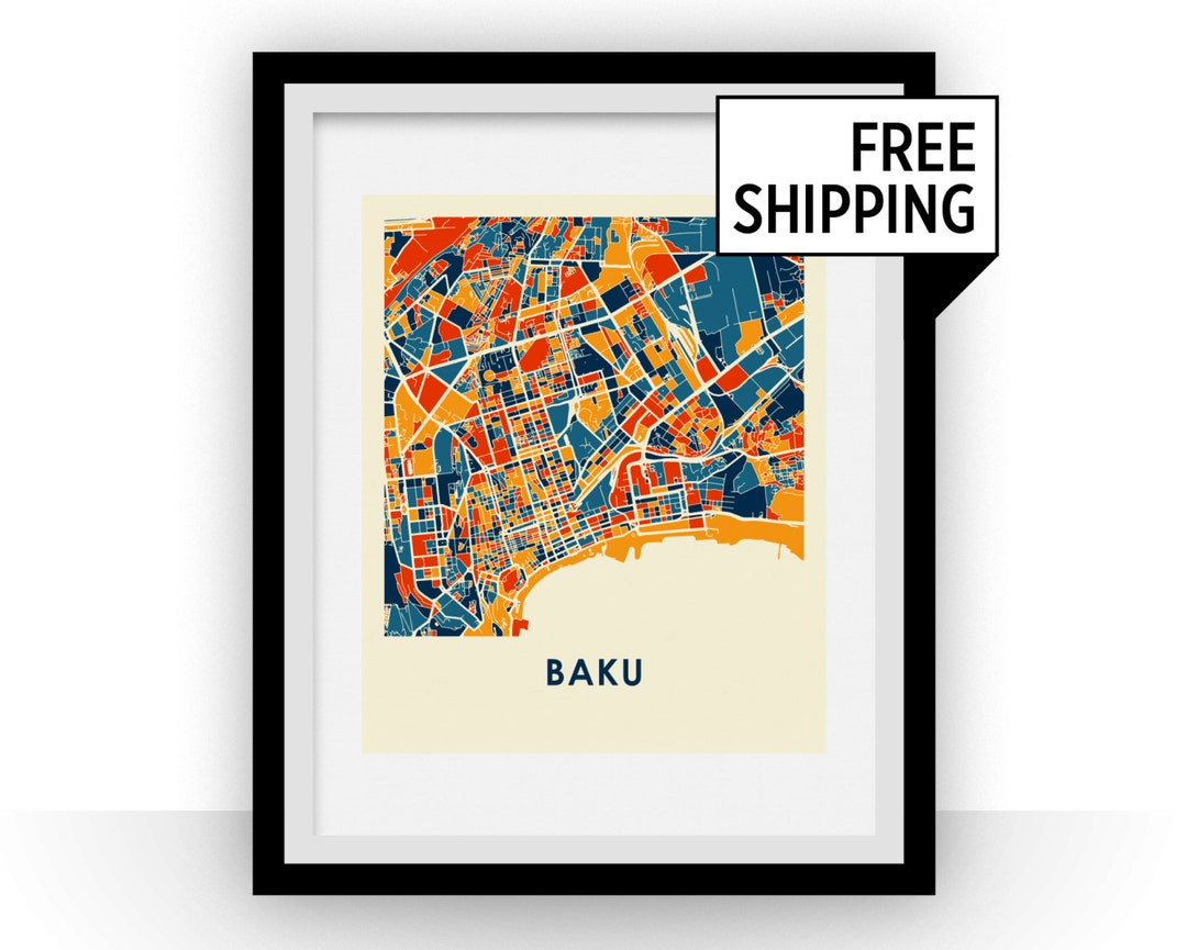 Baku Map Print - Full Color Map Poster - Etsy