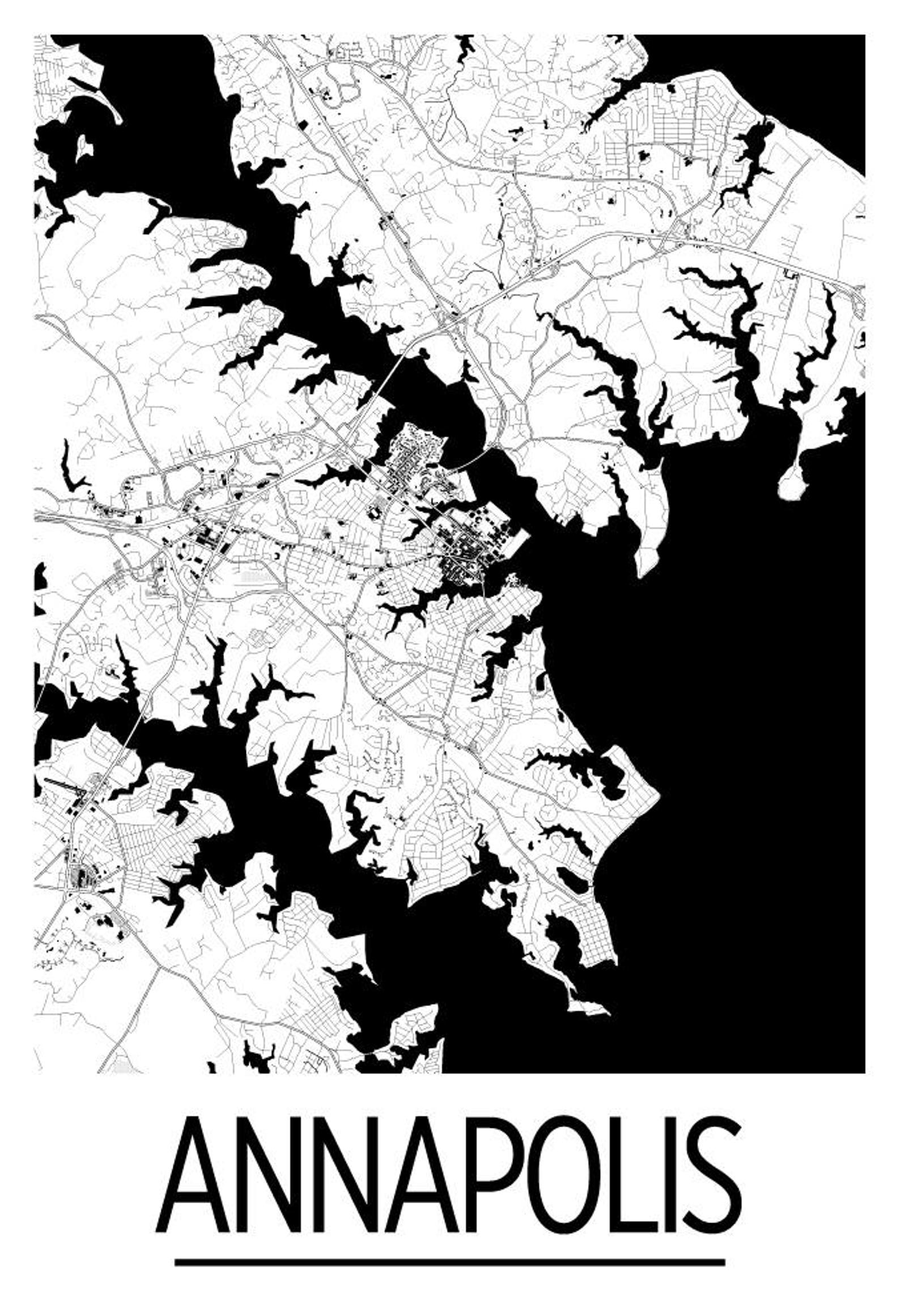 Annapolis Map Poster Maryland Map Print Art Deco Series | Etsy