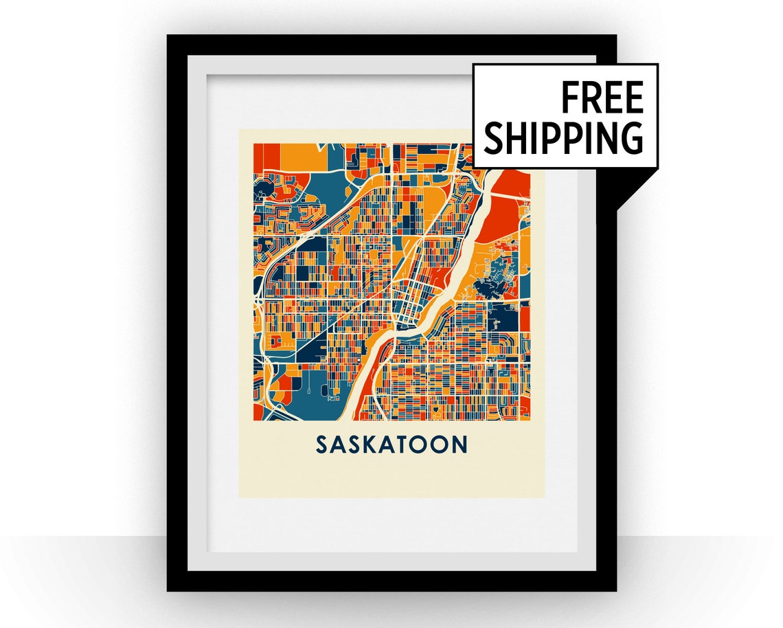 Saskatoon Map Print Full Color Map Poster | Etsy