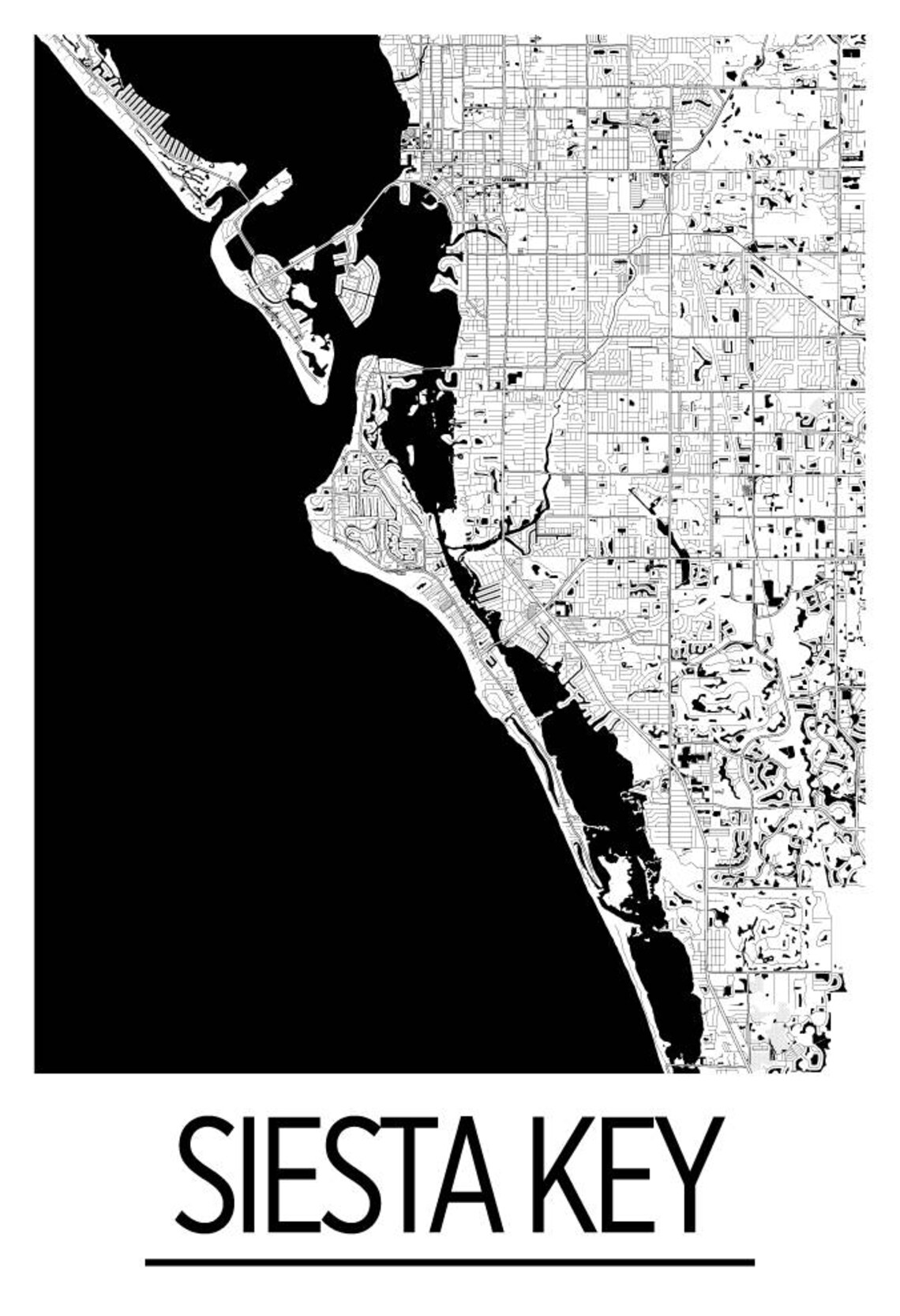 Siesta Key Map Poster Florida Map Print Art Deco Series - Etsy