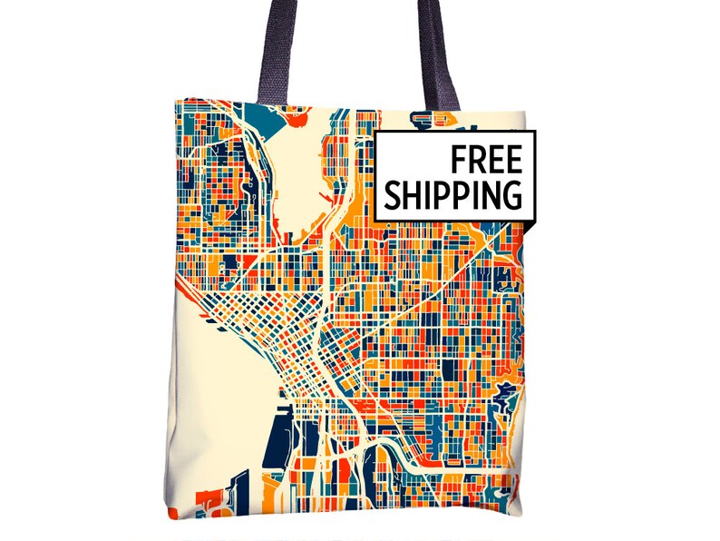 Seattle Map Tote Bag - Washington Map Tote Bag 15x15 - Etsy