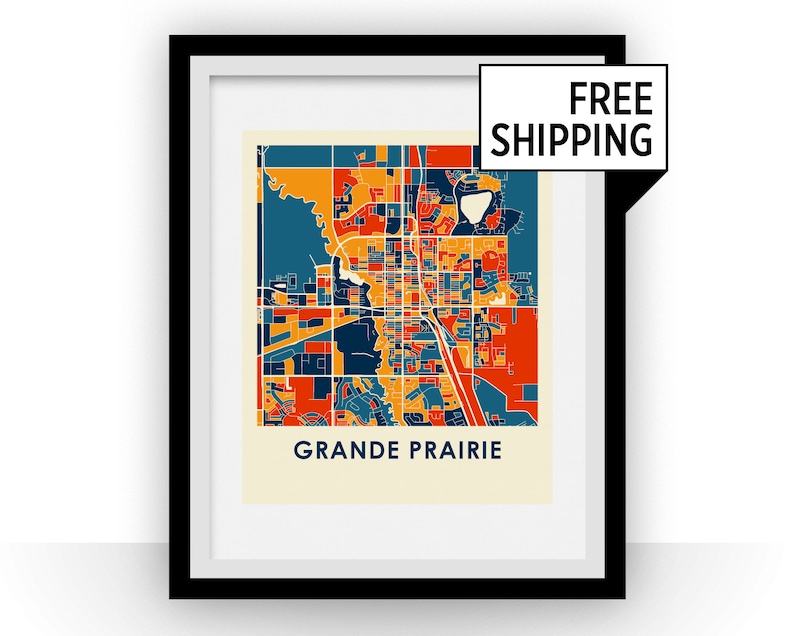 Grande Prairie Alberta Map Print Full Color Map Poster | Etsy