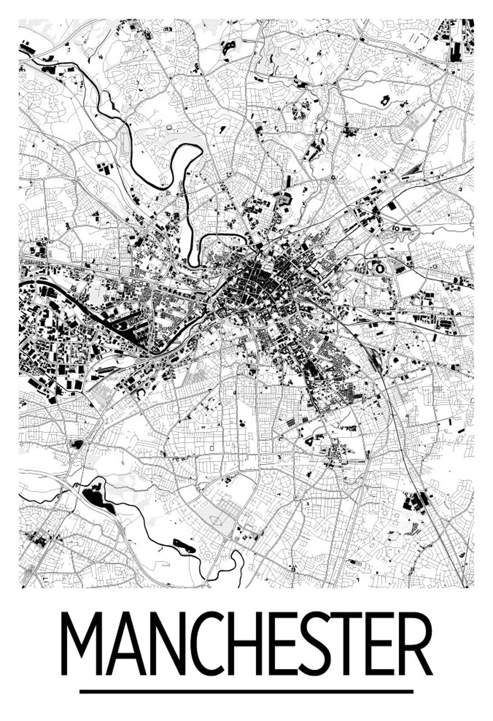 Manchester Map Poster Uk Map Print Art Deco Series - Etsy