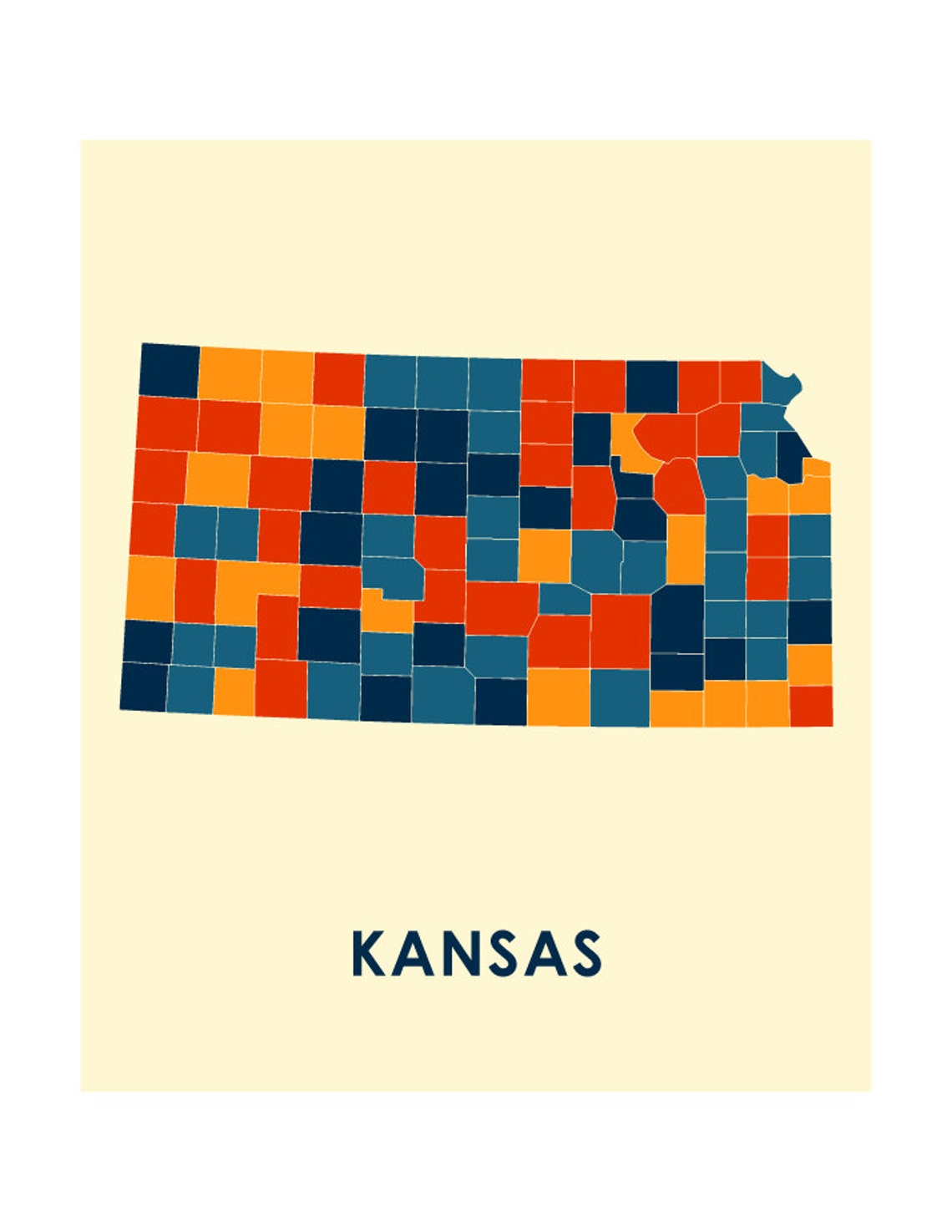 Kansas Map Print Full Color Map Poster - Etsy