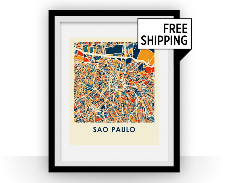 Sao Paulo Map Print - Full Color Map Poster - Etsy