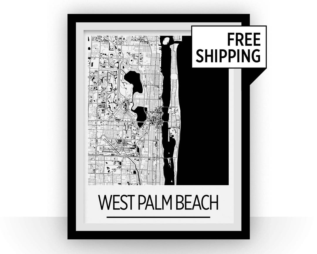 Poster con mappa di West Palm Beach - Stampa della mappa della Florida ...