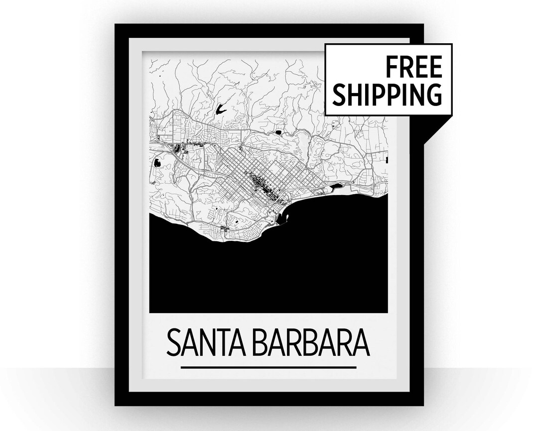 Santa Barbara Map Poster - California Map Print - Art Deco Series - Etsy