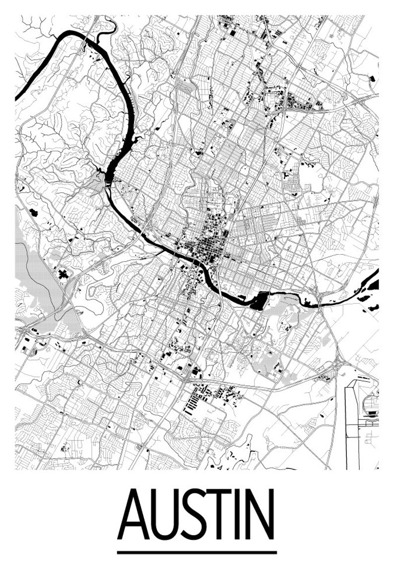 Austin Map Poster Usa Map Print Art Deco Series - Etsy