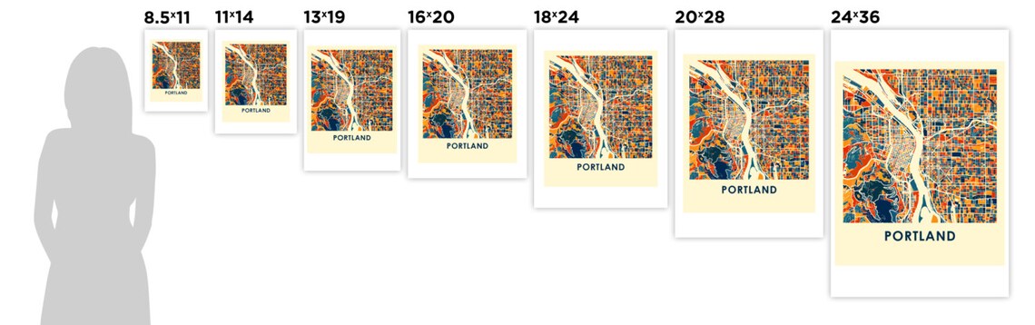Portland Map Print Full Color Map Poster | Etsy