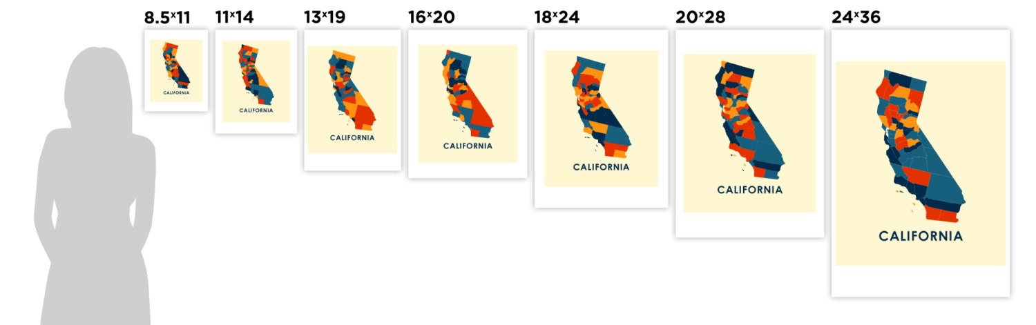 California Map Print Full Color Map Poster | Etsy