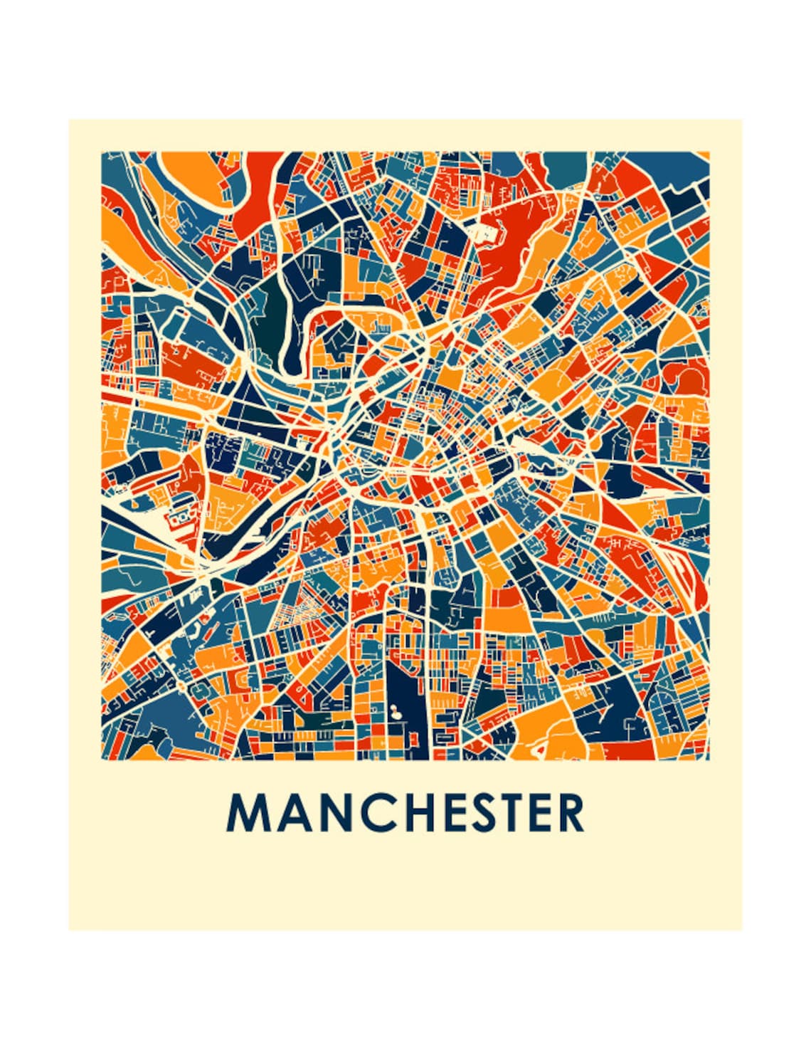 Manchester Map Print Full Color Map Poster | Etsy