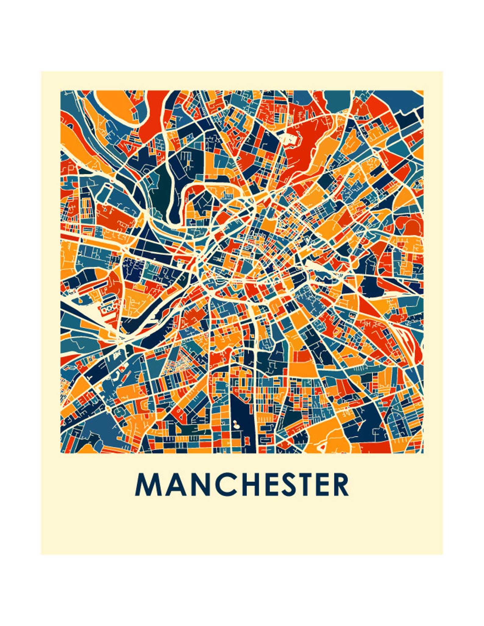Manchester Map Print Full Color Map Poster | Etsy