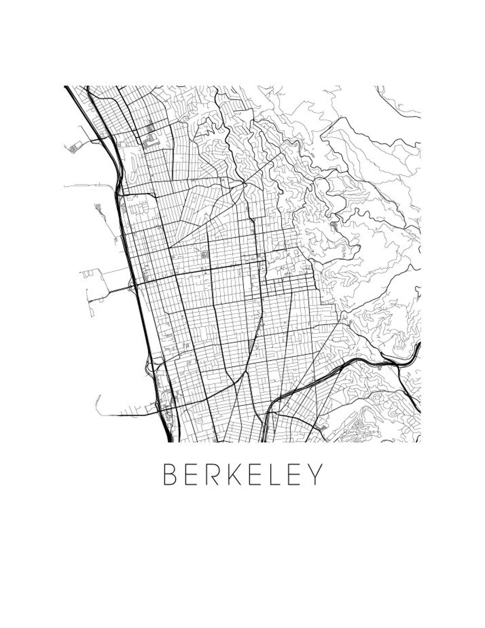 Berkeley Map Black and White Print California Black and - Etsy