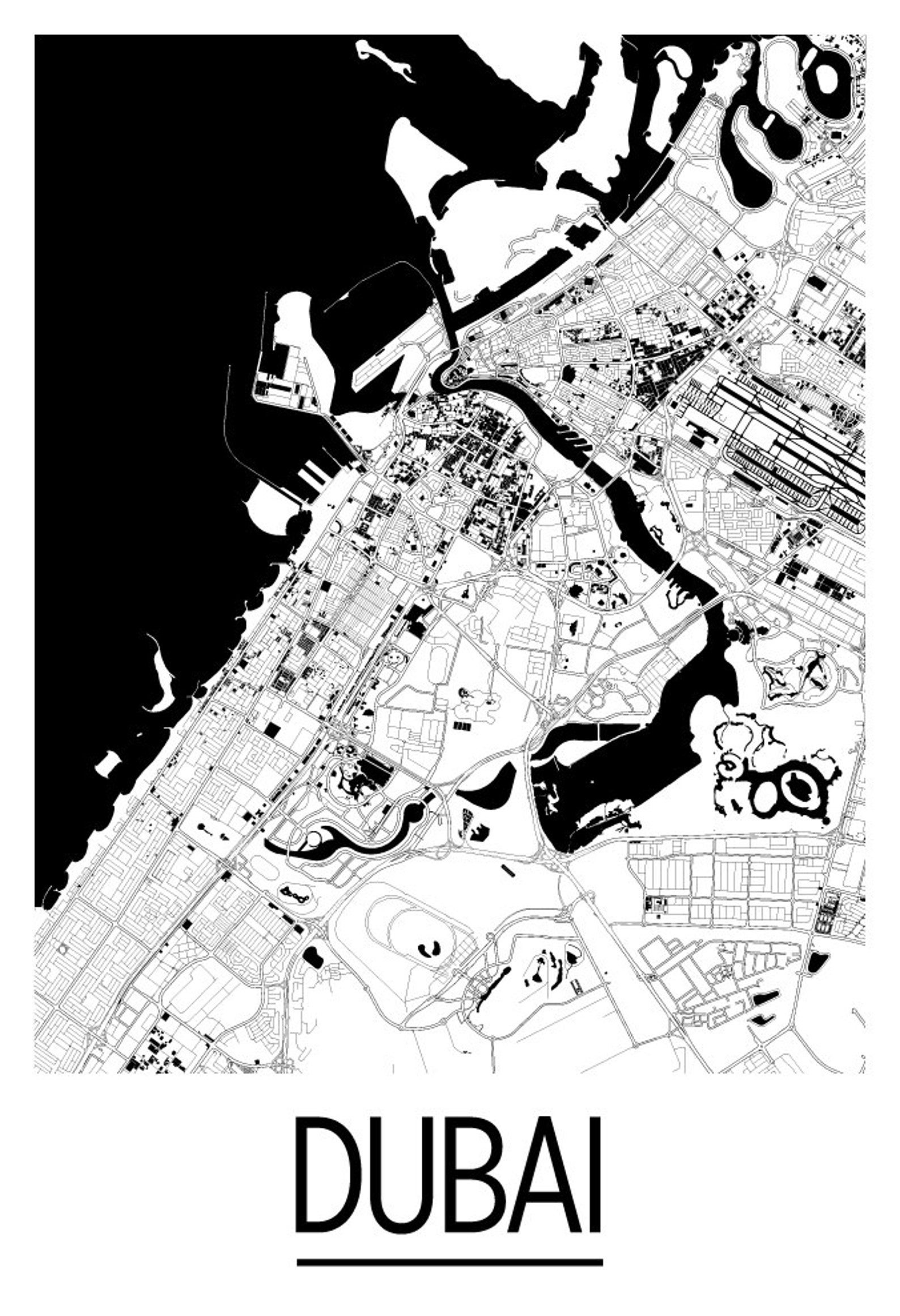 Dubai Map Poster - Uae Map Print - Art Deco Series - Etsy