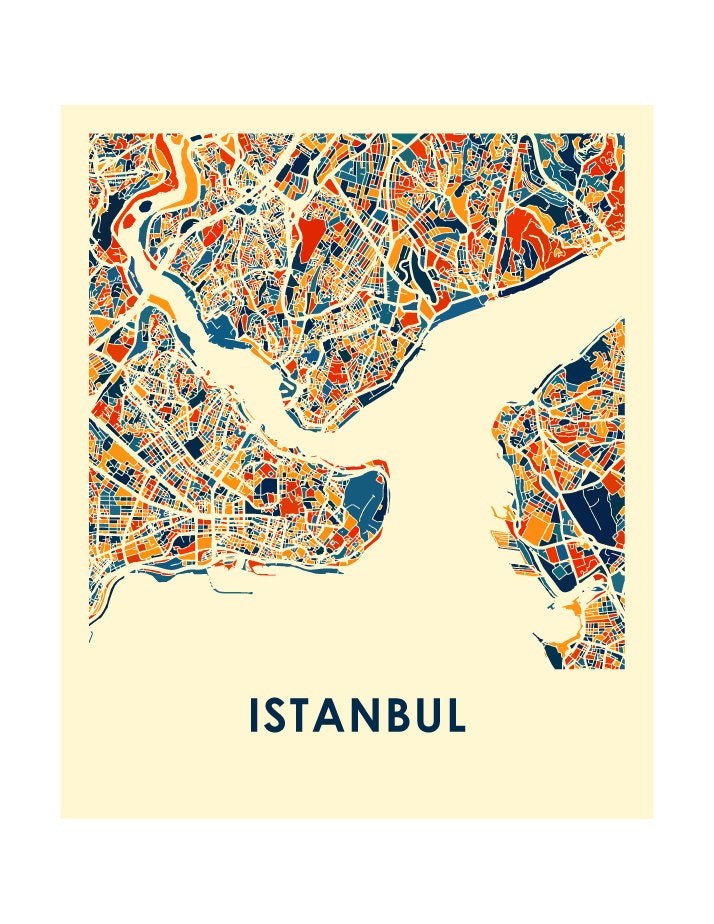 Istanbul Map Print Full Color Map Poster - Etsy