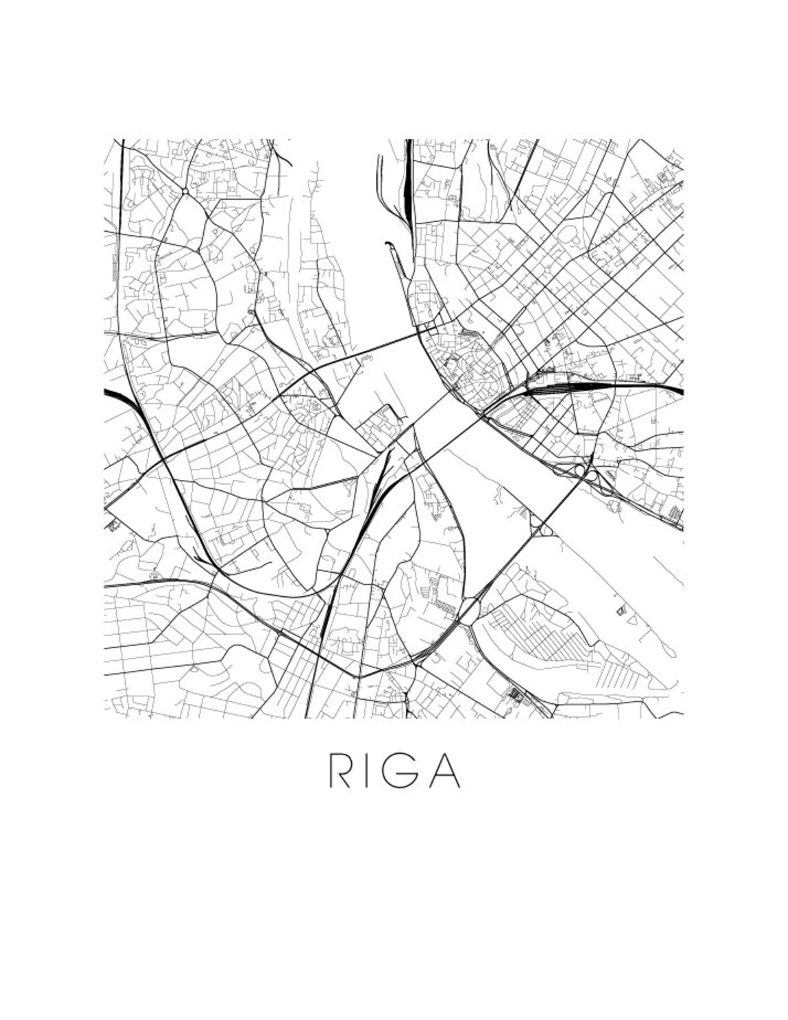 Riga Map Black and White Print Latvia Black and White Map - Etsy