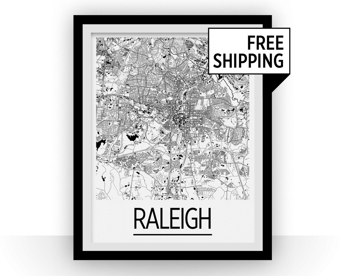 Raleigh Map Poster usa Map Print Art Deco Series | Etsy