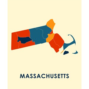 Massachusetts Map Print - Full Color Map Poster - Etsy