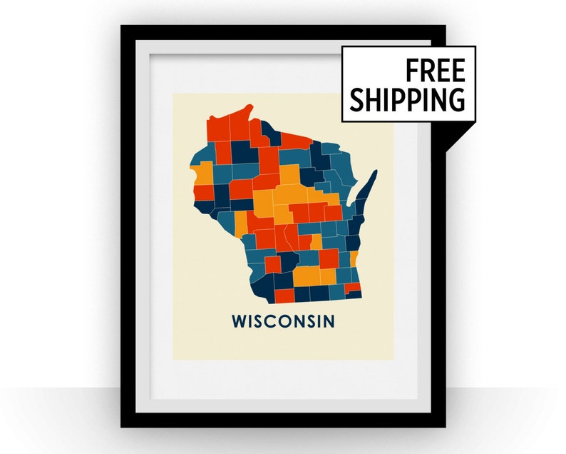 Wisconsin Map Print Full Color Map Poster - Etsy