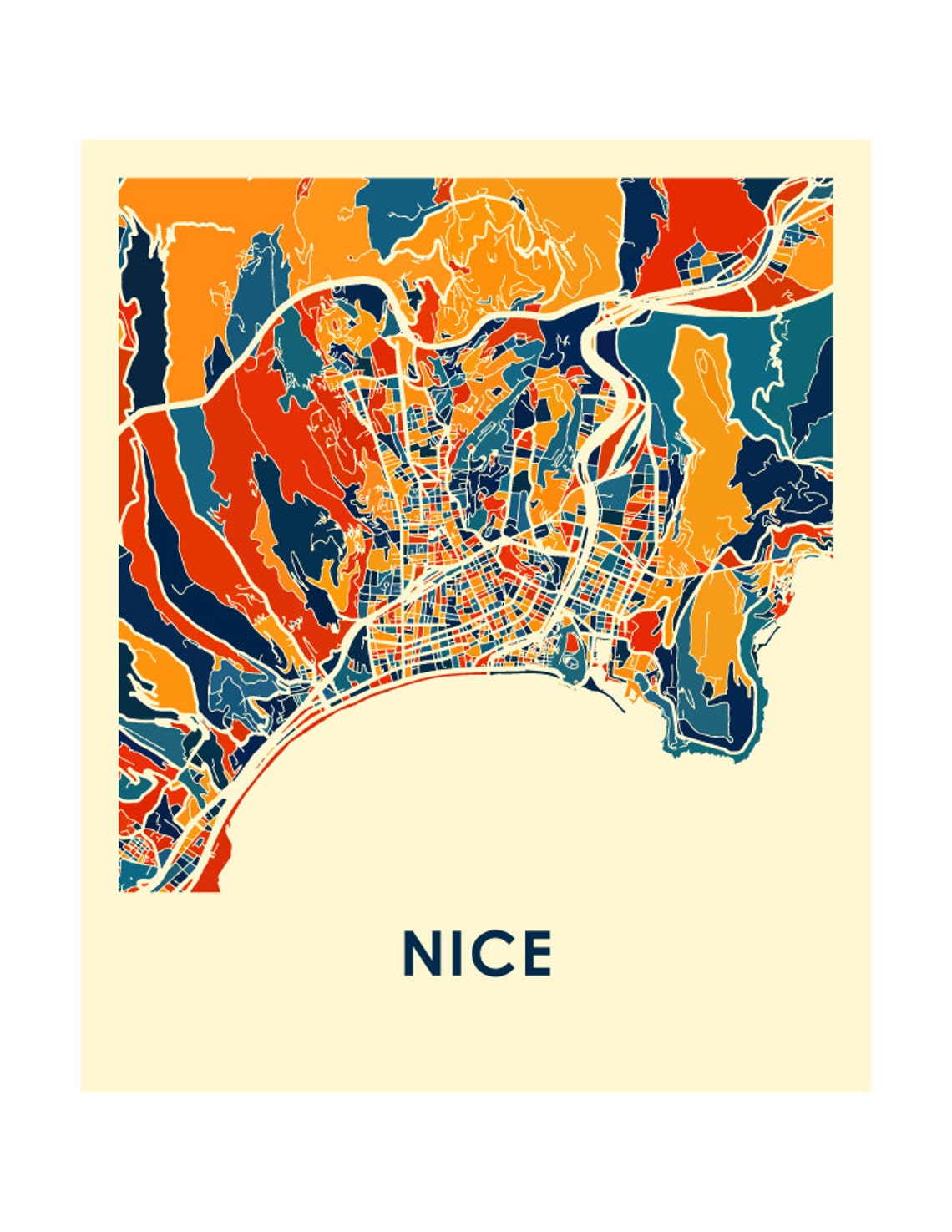 Nice Map Print Full Color Map Poster - Etsy