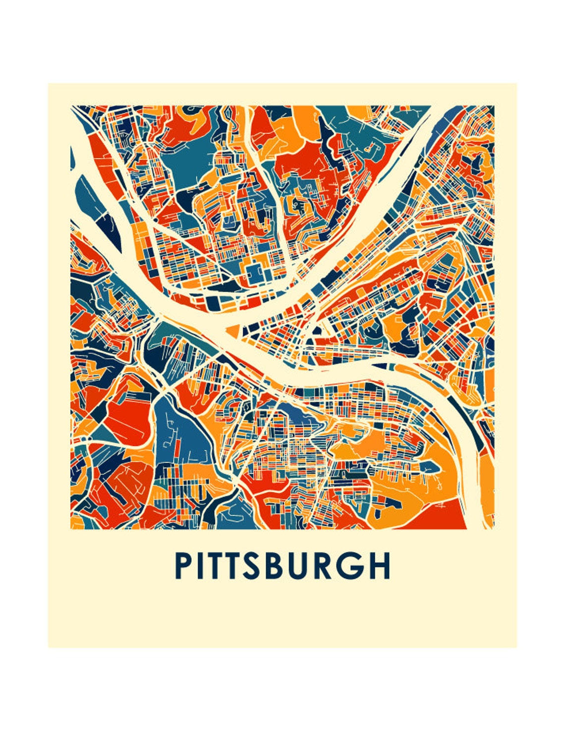 Pittsburgh Map Print - Full Color Map Poster - Etsy
