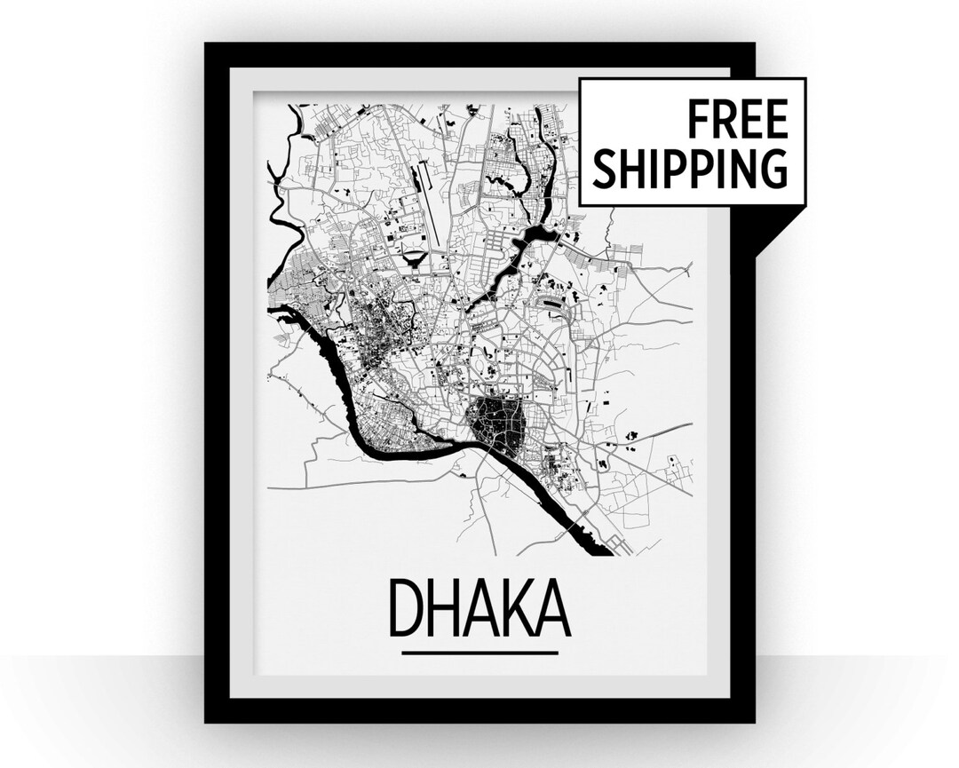 Dhaka Map Poster - Bangladesh Map Print - Art Deco Series - Etsy