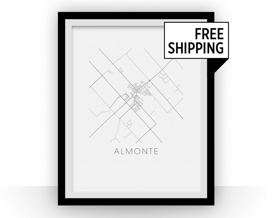 Almonte Map Black and White Print - Ontario Black and White Map Print ...