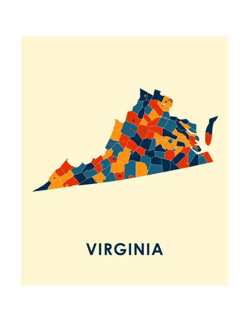 Virginia Map Print - Full Color Map Poster - Etsy