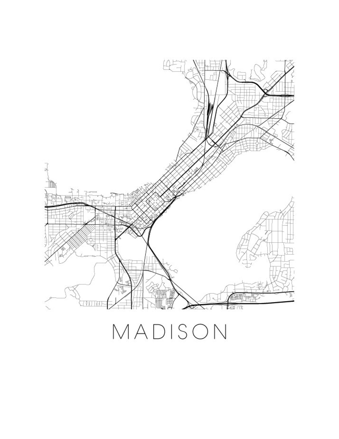 Madison Map Black and White Print Wisconsin Black and White - Etsy