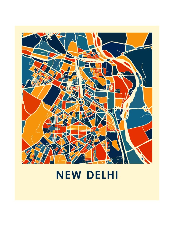 New Delhi Map Print Full Color Map Poster | Etsy Canada