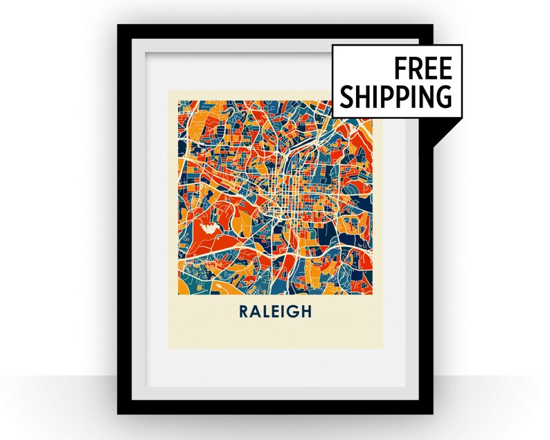 Raleigh Map Print Full Color Map Poster - Etsy
