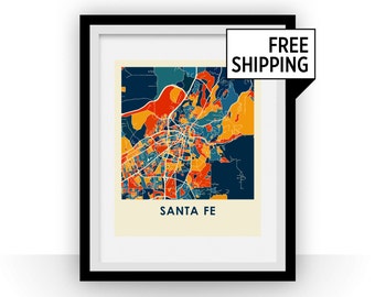Santa Fe City Map Print / New Mexico Poster Artwork / 8x10 / Choose ...