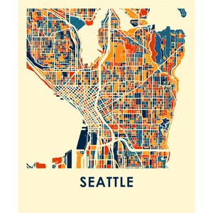 Seattle Map Print - Full Color Map Poster - Etsy