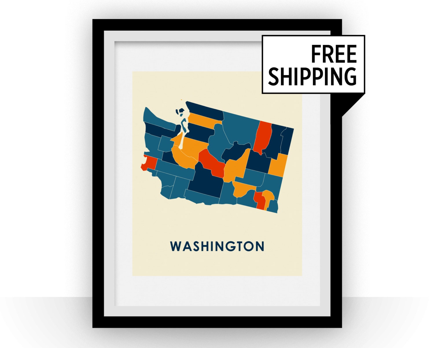 Washington Map Print Full Color Map Poster - Etsy