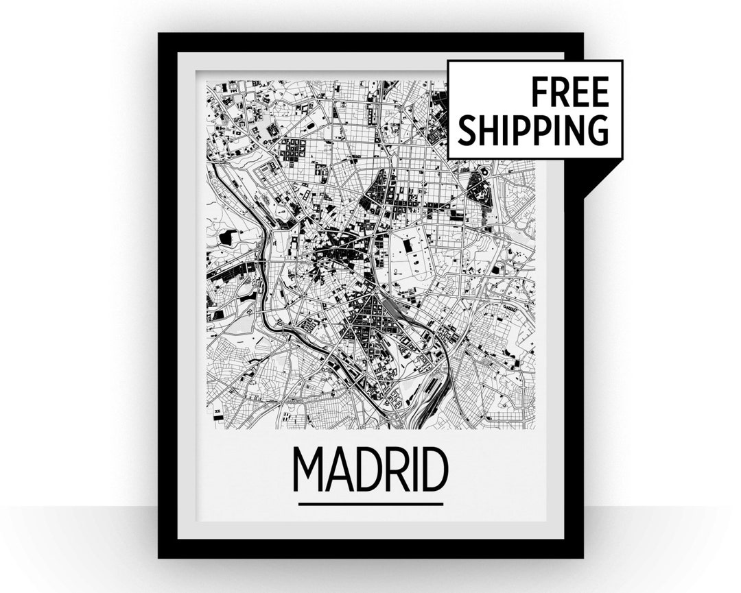 Madrid Map Poster - Spain Map Print - Art Deco Series - Etsy