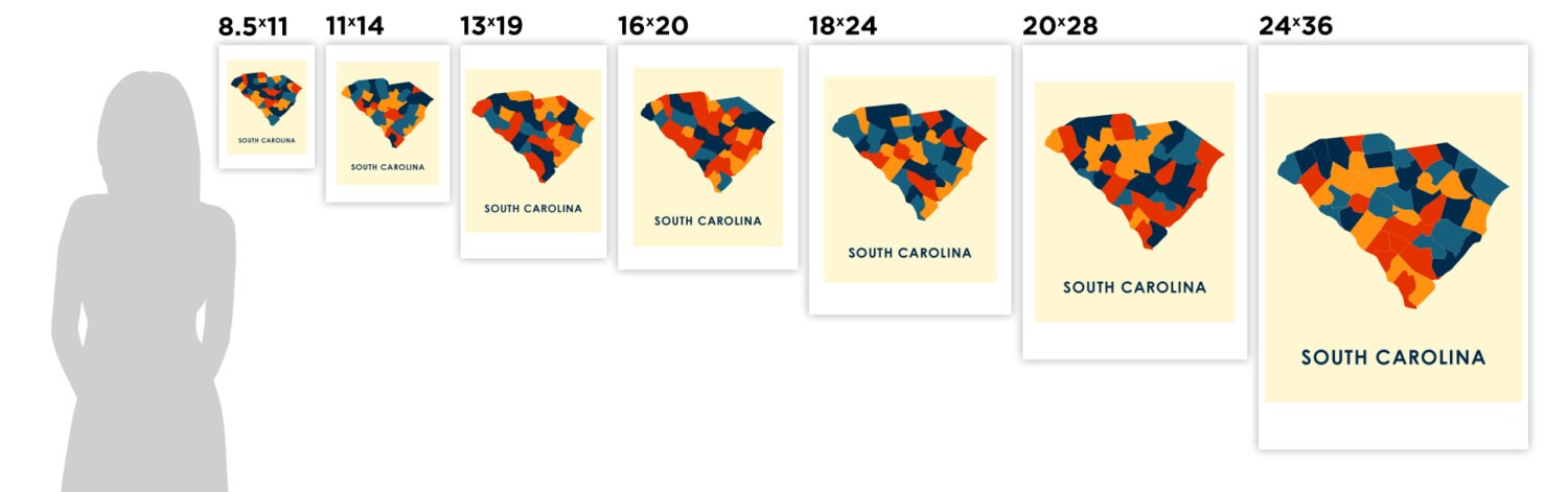 South Carolina Map Print Full Color Map Poster - Etsy