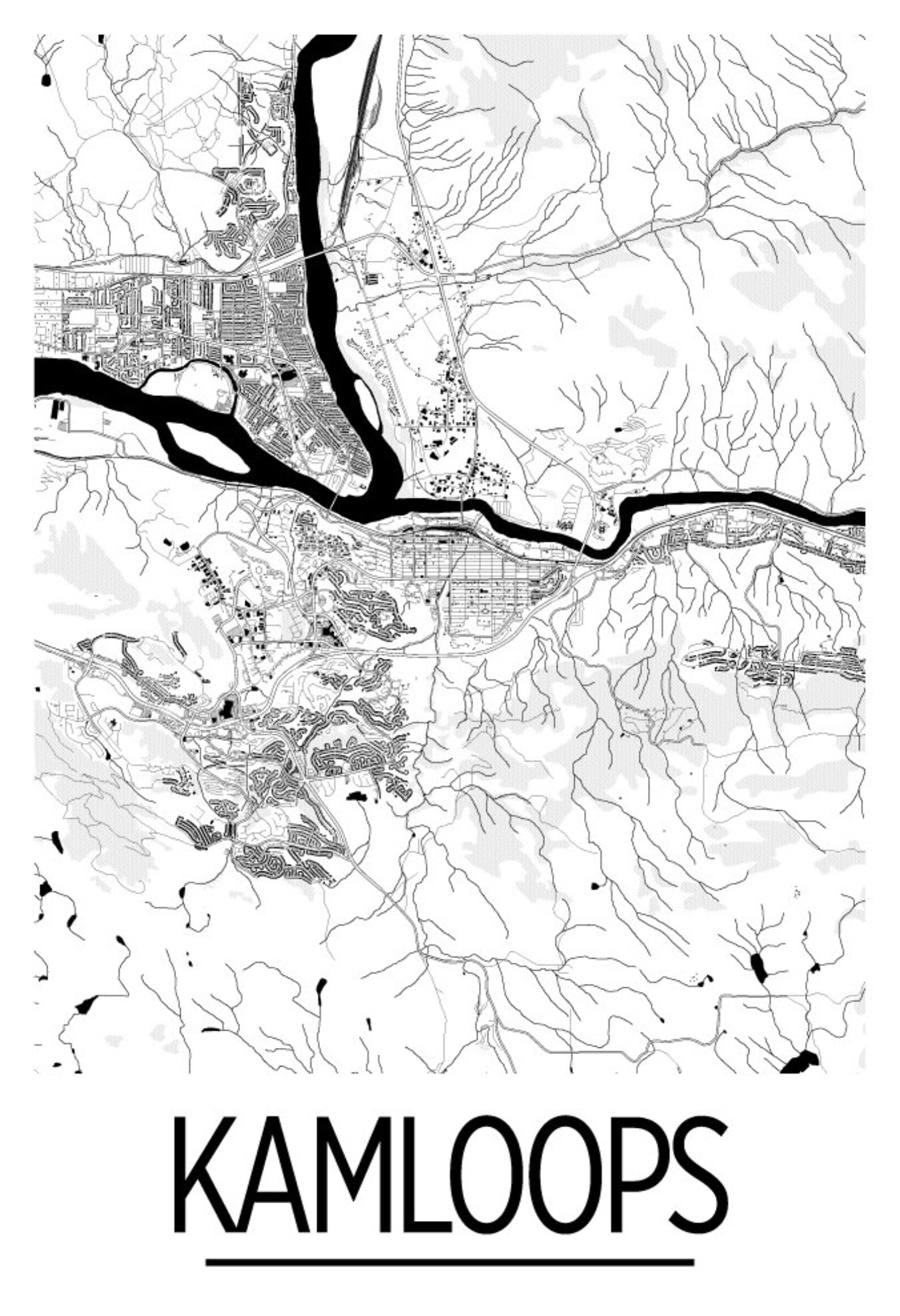 Kamloops British Columbia Map Poster - British Columbia Map Print - Art ...