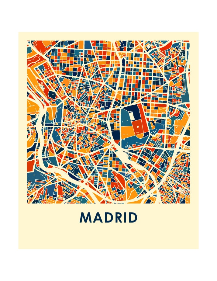 Madrid Map Print Full Color Map Poster | Etsy