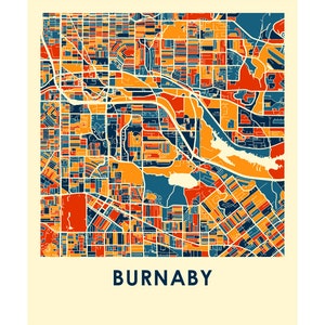 Burnaby British Columbia Map Print - Full Color Map Poster - Etsy